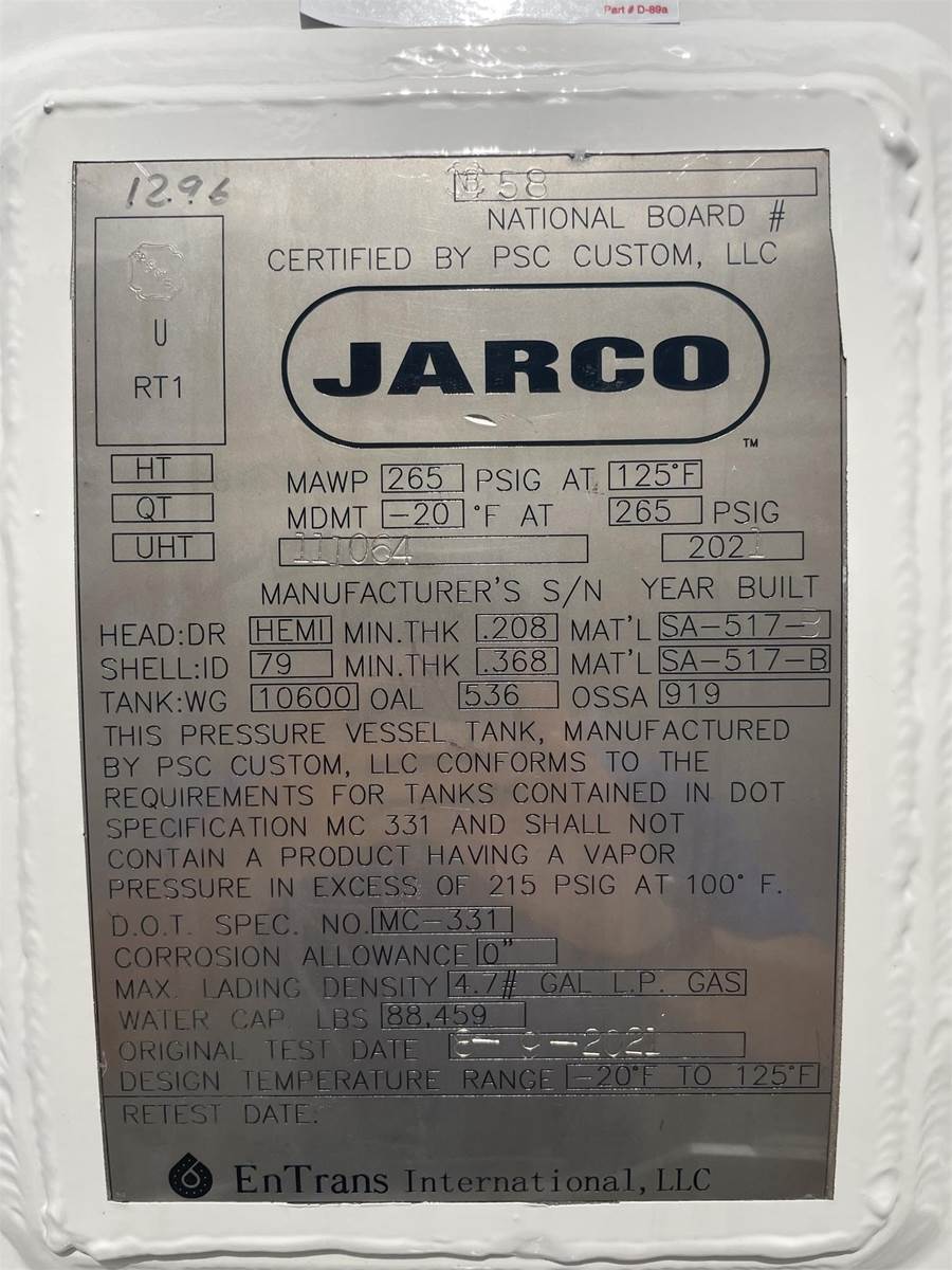 2025 JARCO 10600 GALLON 265 PSI MC 331 LIQUID TANKER IN STOCK ...