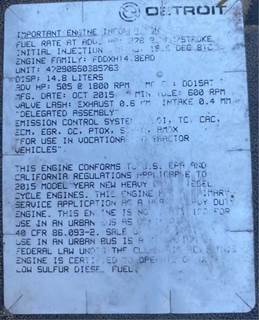 2016 Used, Detroit DD15, 505HP, Serial Number: 472906S0385763 * Pending ...