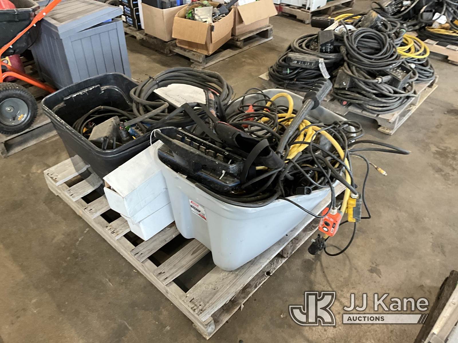 Pallet with 2 Rubber Bins of Crane Remotes. 2 Aluminum Sauber Outigger ...