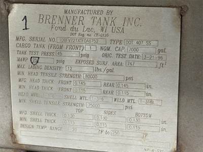 1996 Brenner DOT407 Chemical / Acid Tank Trailer For Sale | Gary, IN ...