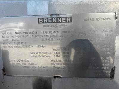 2011 Brenner Tandem Axle Stainless Steel Chemical / Acid Tank Trailer ...