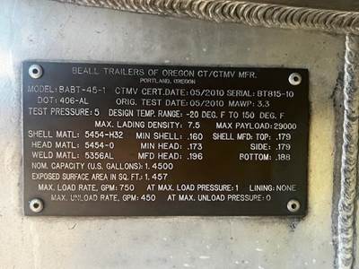 2010 Beall 4500 Gallon Aluminum Single Compartment Truck Tank DOT406AL ...