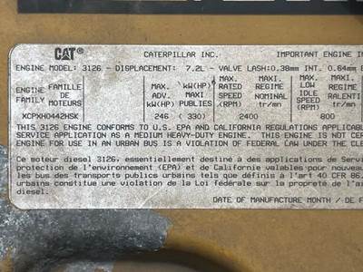 Caterpillar 3126B Engine for a 2000 Ford F-750 For Sale | Elkton, MD ...