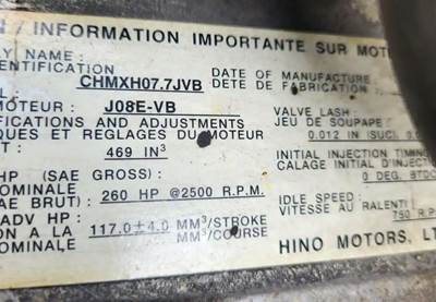 Hino J08 Engine for a 2013 Hino 338 For Sale | Elkton, MD | P-82156 ...