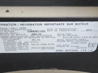 Hino J08 Engine for a 2016 Hino 268 For Sale | Elkton, MD | P-91551 ...