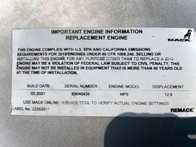 Mack MP8 Engine for a 2014 Mack CHU613 For Sale | Elkton, MD | P-37350 ...