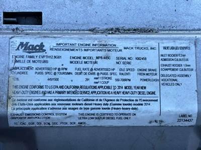 Mack MP8 Engine for a 2016 Mack CXU613 For Sale | Elkton, MD | 22134437 ...