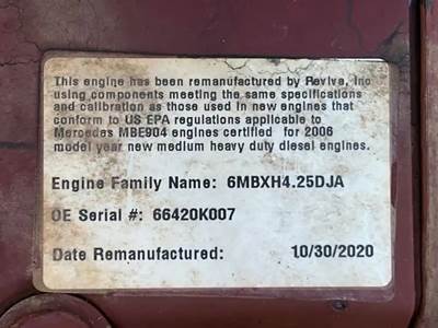 Mercedes-Benz MBE 900 Engine for a 2007 Freightliner MT45 Chassis For ...