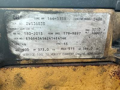 1999 Caterpillar 3406E 2WS Running Core Engine; 515HP; Comes Complete ...