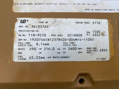 1993 Caterpillar 3116 Engine For Sale | Miami, FL | 4308-0103221 ...