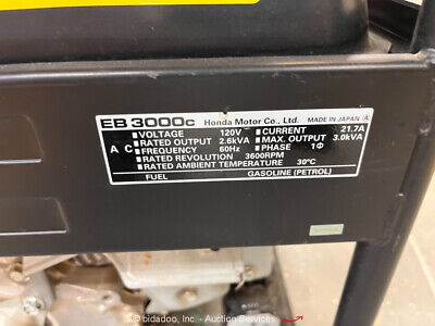 2017 Honda EB3000C Portable Generator CycloConverter 3kW Genset 2600W ...