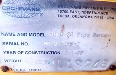 2008 CRC Evans PB6-20 Pipe Threading / Bending Machine For Sale, 3,406 ...
