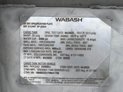 2027 Wabash 5400 GAL FRP TRAILER BLEACH SPEC Chemical / Acid Tank ...